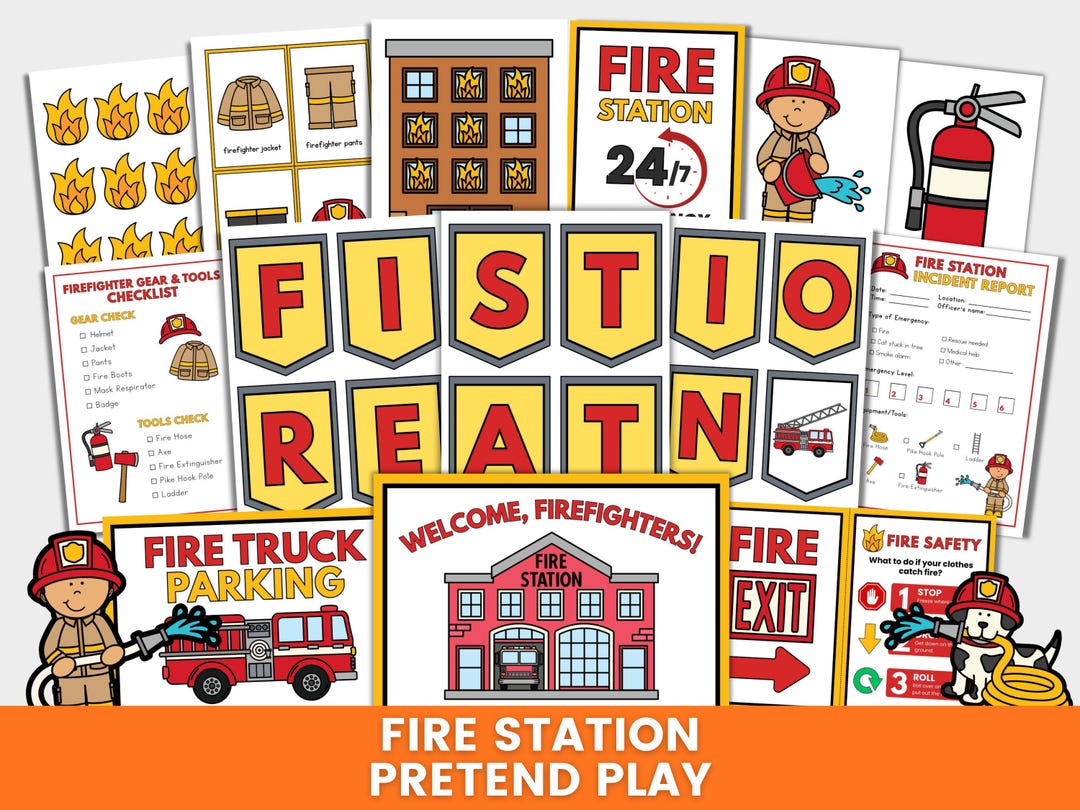 Fire Station Pretend Play Printables | Firefighter Dramatic Play Set ...