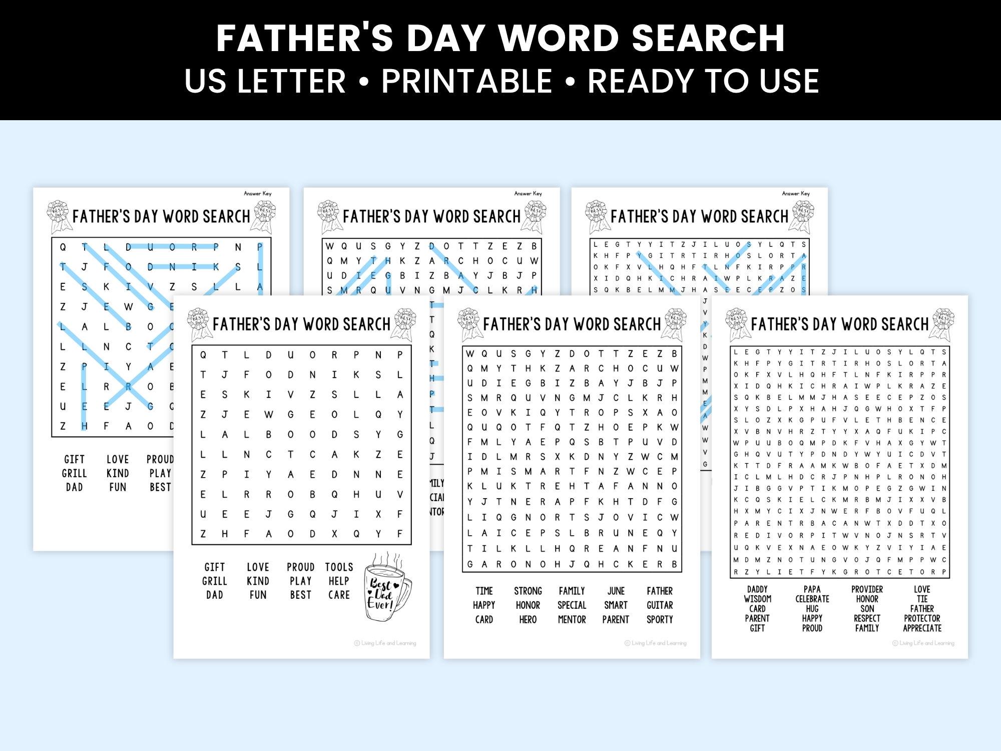 Fathers Day Word Search Printable, Kids Activity Sheet, June Holiday ...