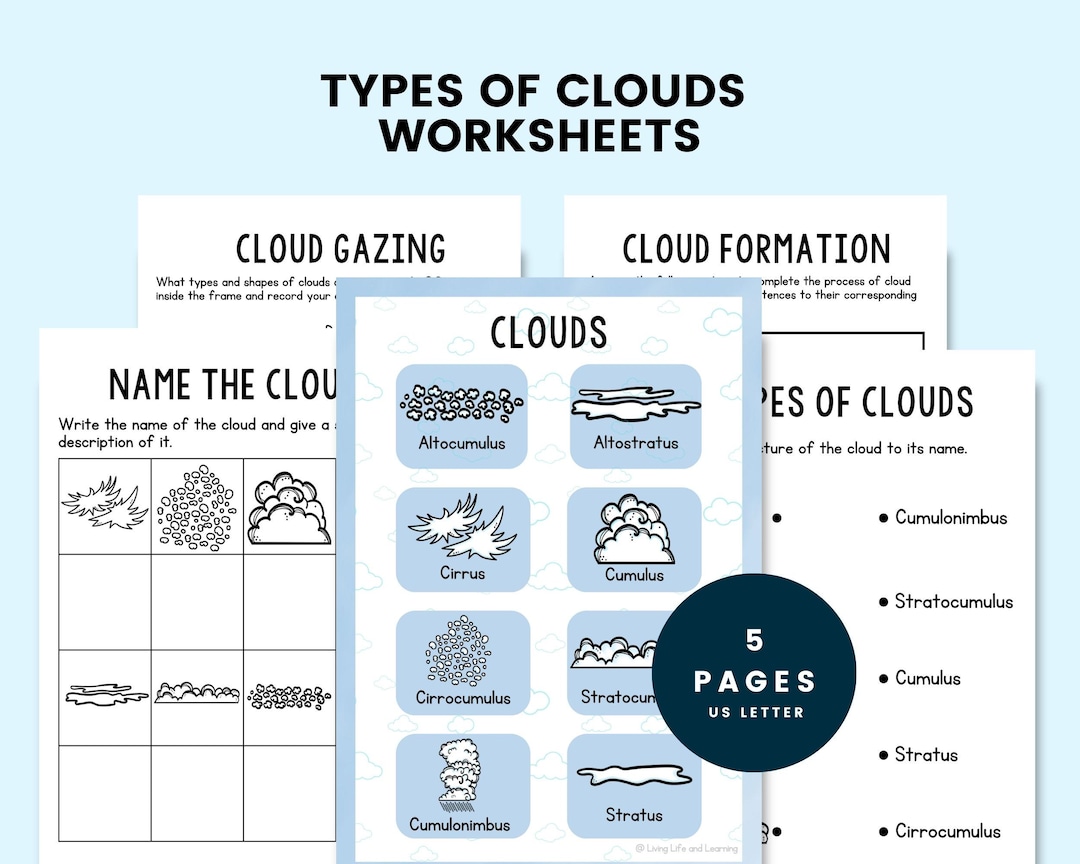 Types of Clouds Worksheets | Weather Science Activity | Printable Cloud ...