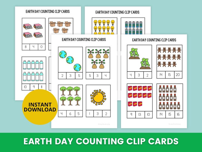 Earth Day Counting Clip Cards Printable, Preschool Math Activity ...
