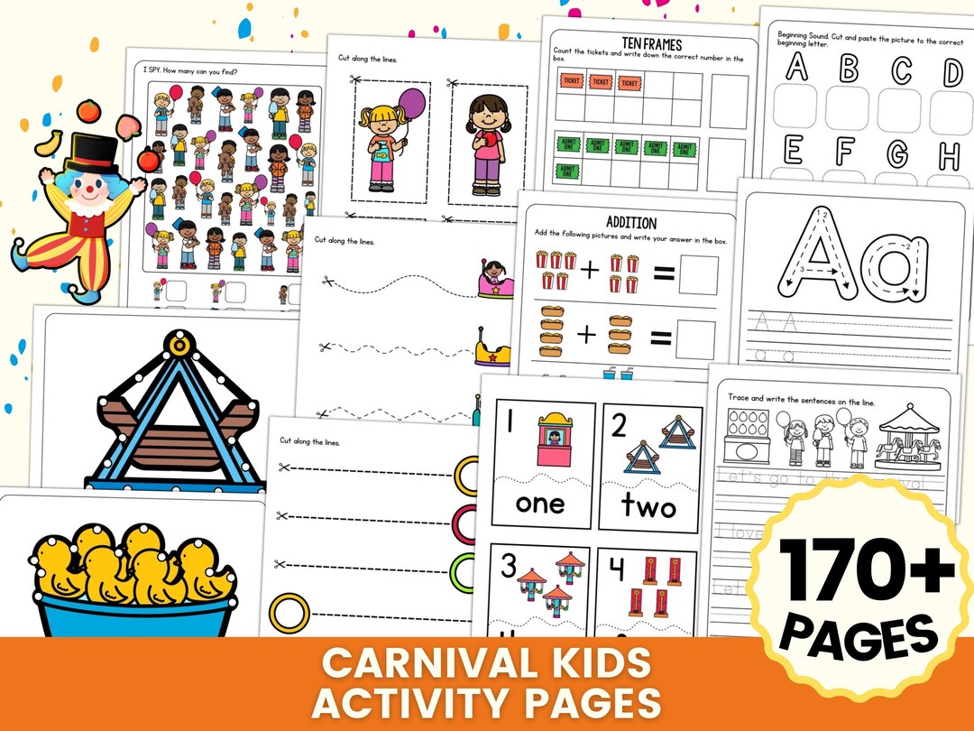 Carnival Kids Activity Pages, Printable Preschool Worksheets, Circus ...