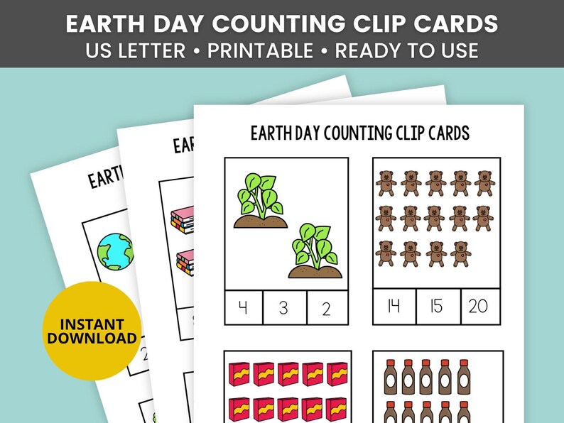 Earth Day Counting Clip Cards Printable, Preschool Math Activity ...