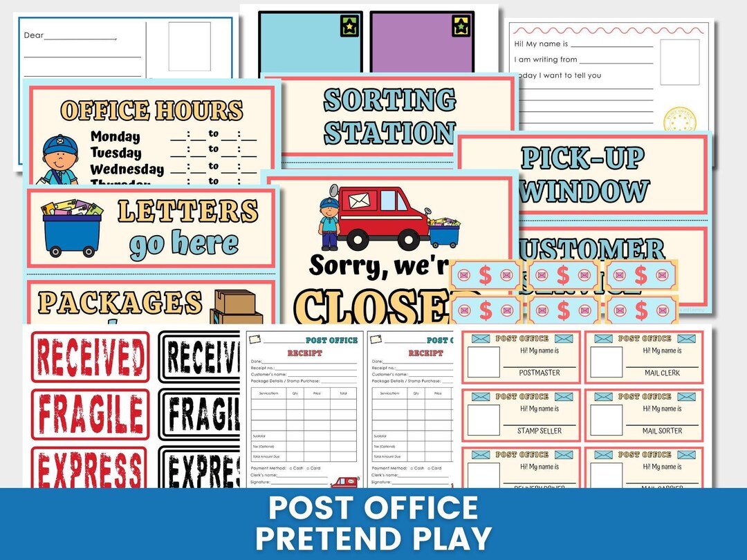 Postal Office Pretend Play Printables for Kids | Dramatic Play Post ...