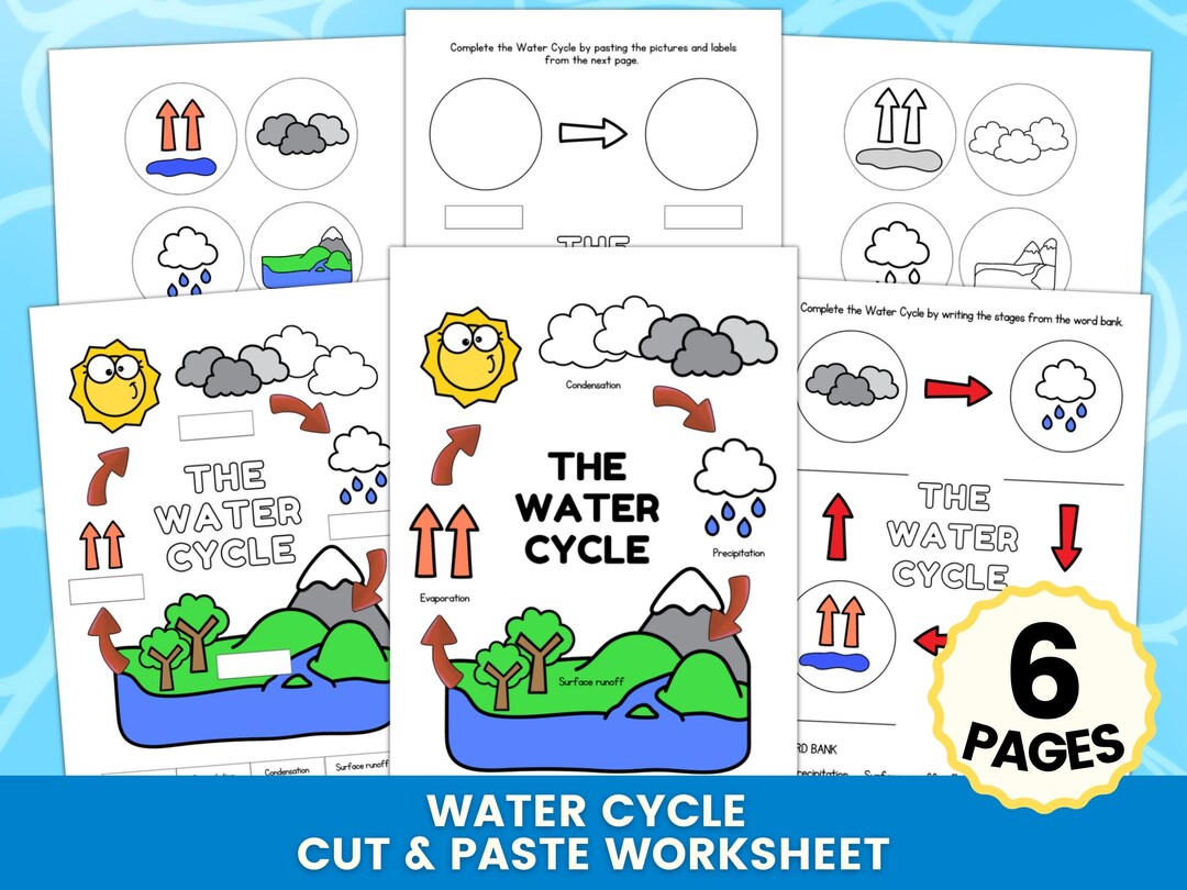 Water Cycle Cut and Paste Worksheet, Science Printable for Kids, Water ...