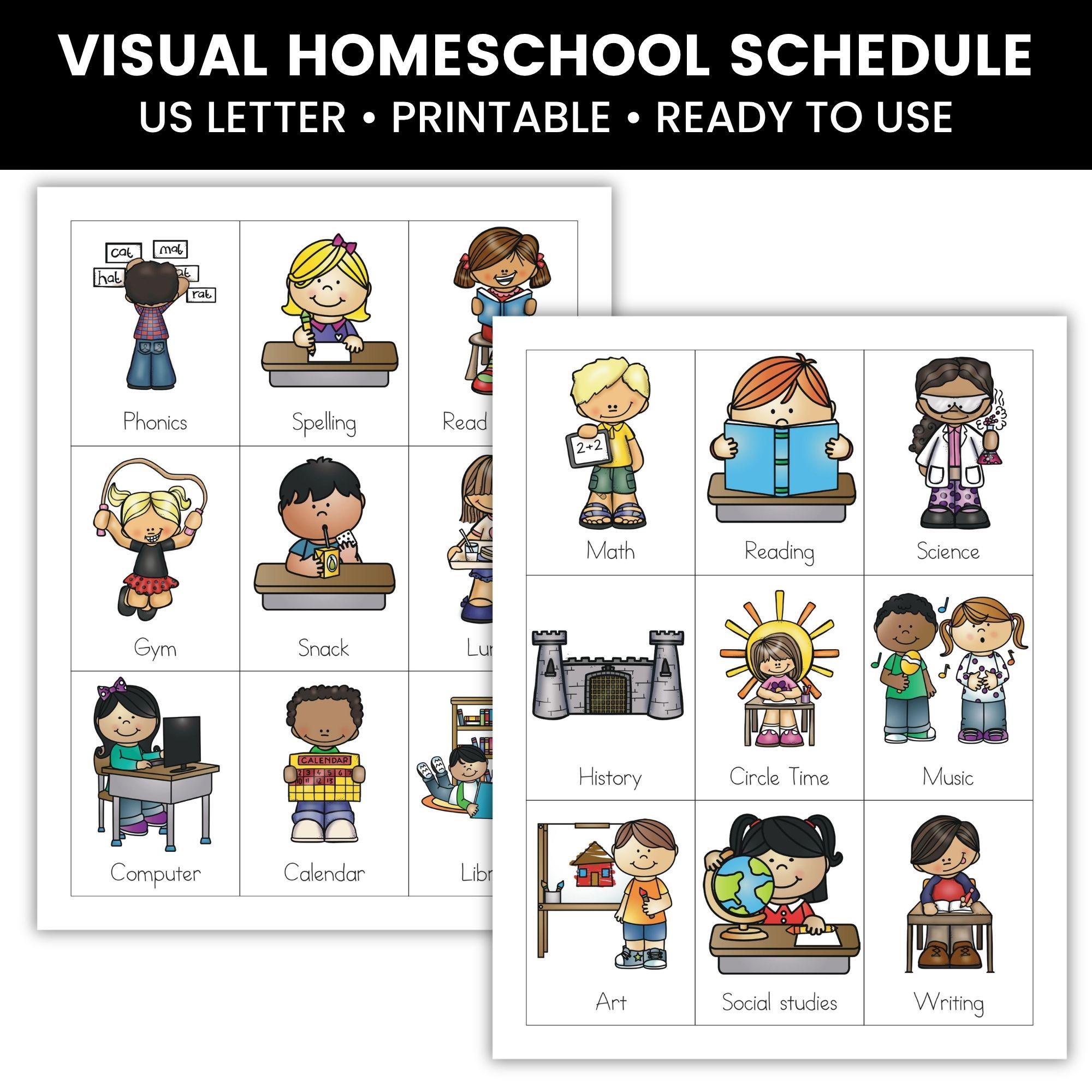Visual Homeschool Schedule Printable, Daily Routine Cards for Kids ...