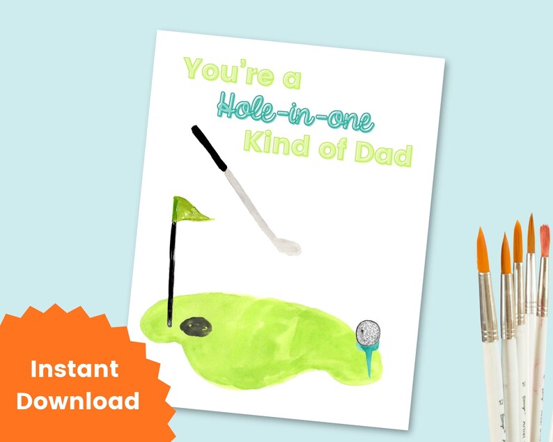 Golf Handprint Craft Printable for Dad, Fathers Day Card Kids, Tee ...