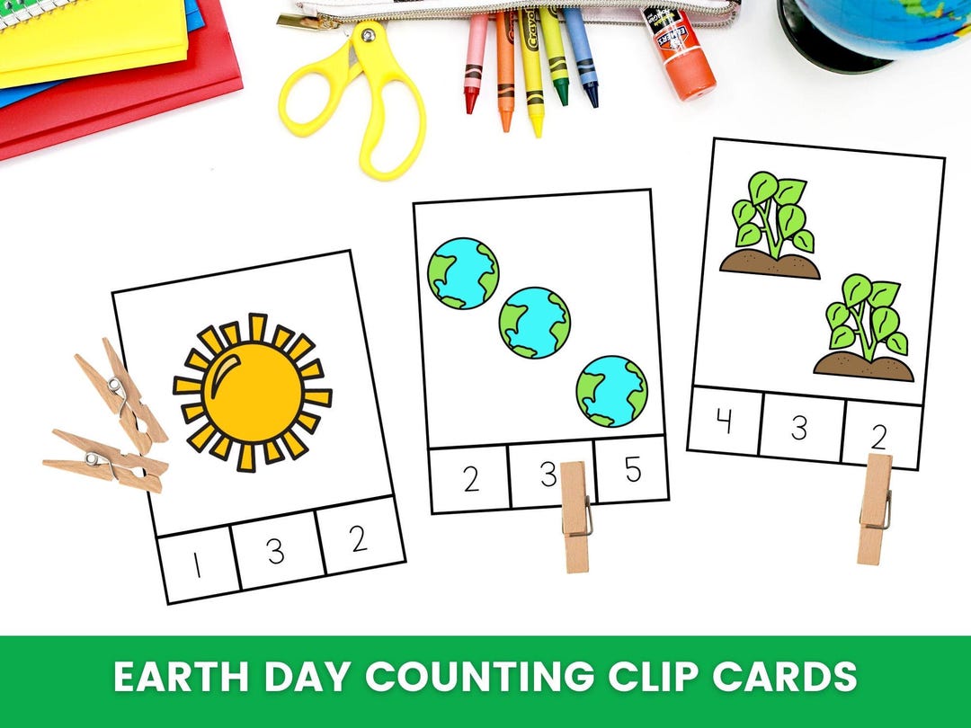 Earth Day Counting Clip Cards Printable, Preschool Math Activity ...