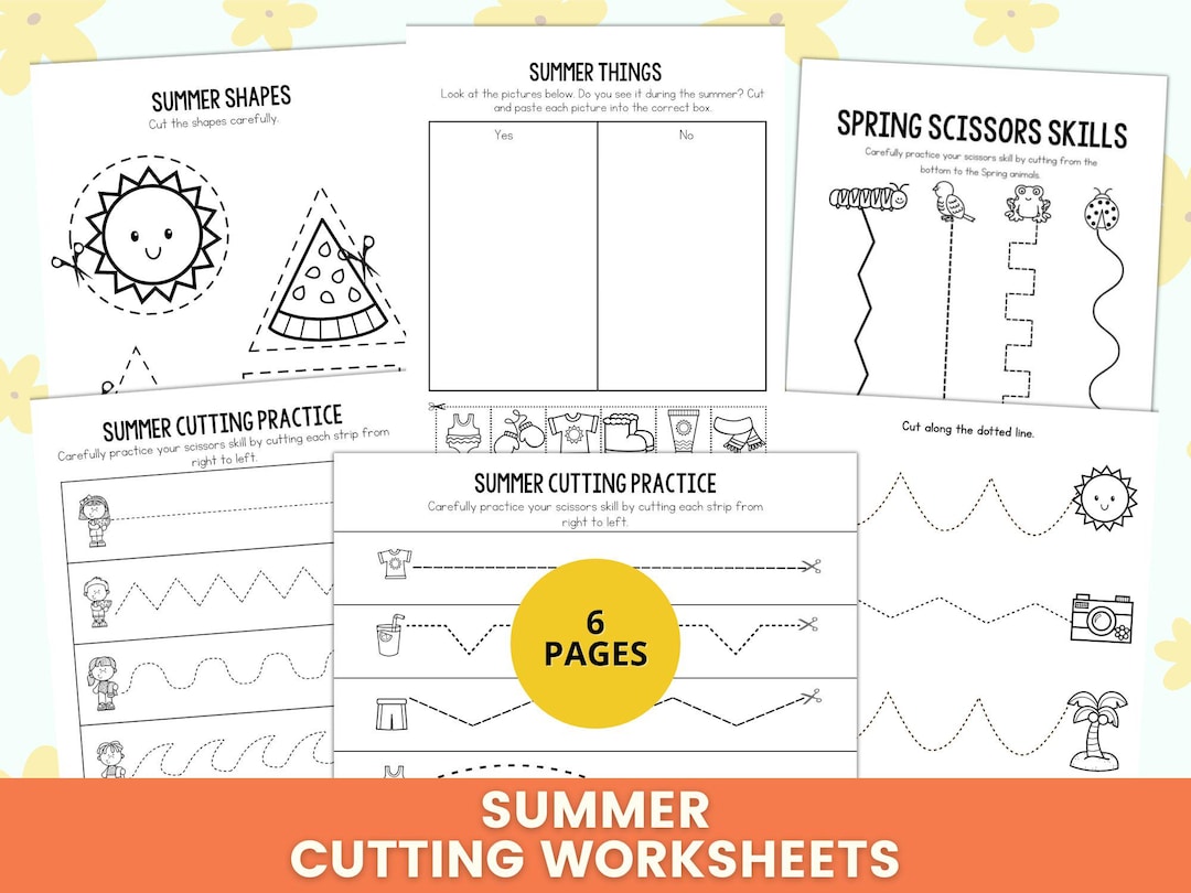 Summer Cutting Worksheets for Kids, Scissor Skills Printable, Preschool ...