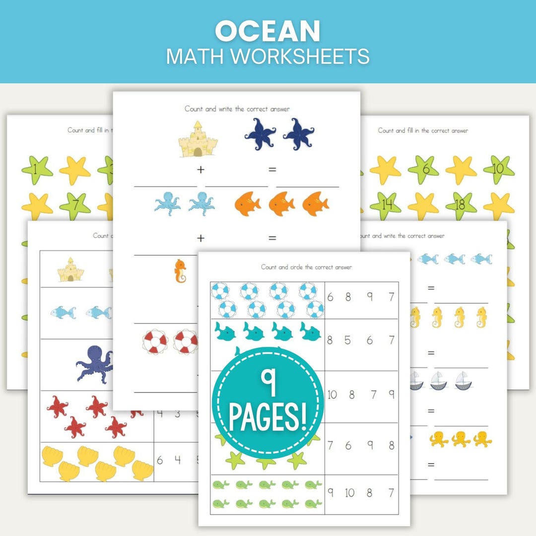 Ocean Kindergarten Math Worksheets, Ocean Unit Study, Under the Sea ...