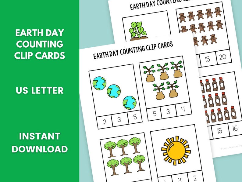 Earth Day Counting Clip Cards Printable, Preschool Math Activity ...
