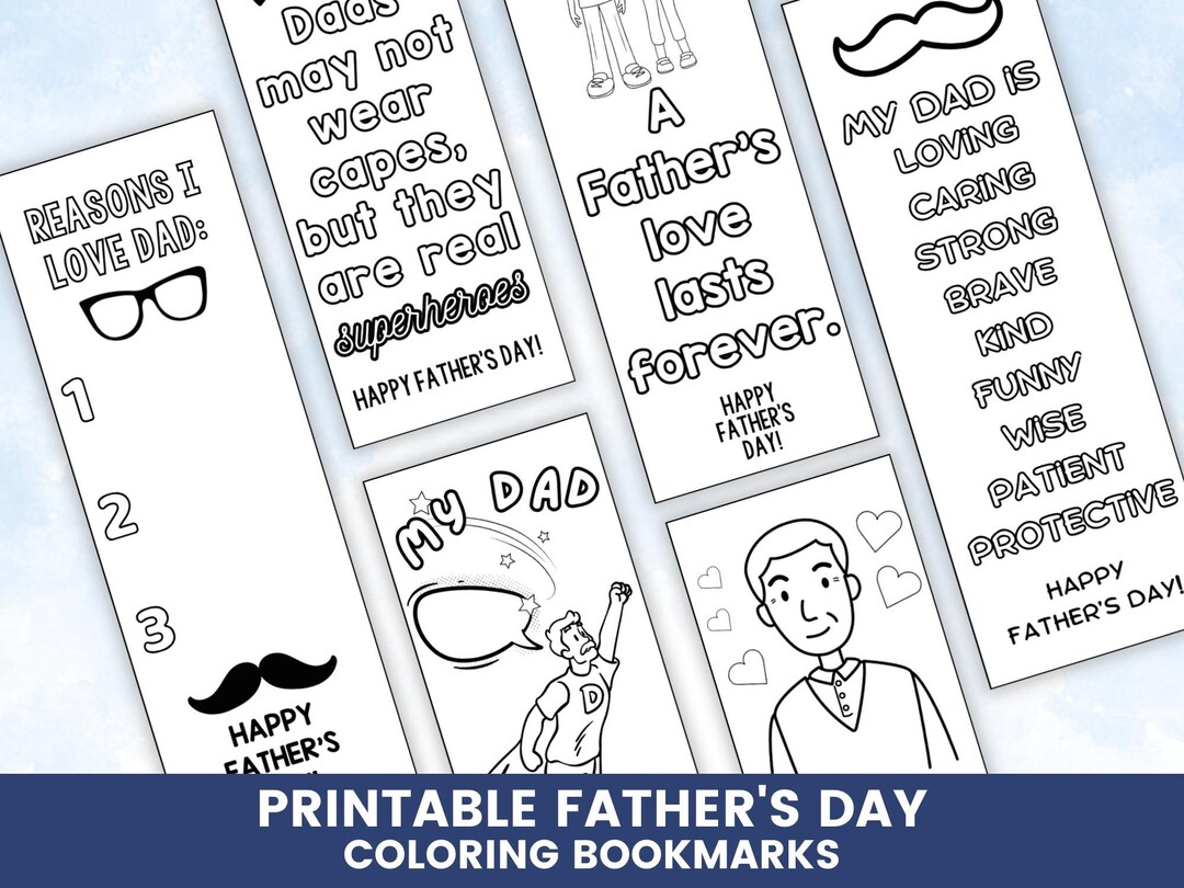 Father’s Day Coloring Bookmarks Printable, Kids DIY Gift for Dad, Color ...