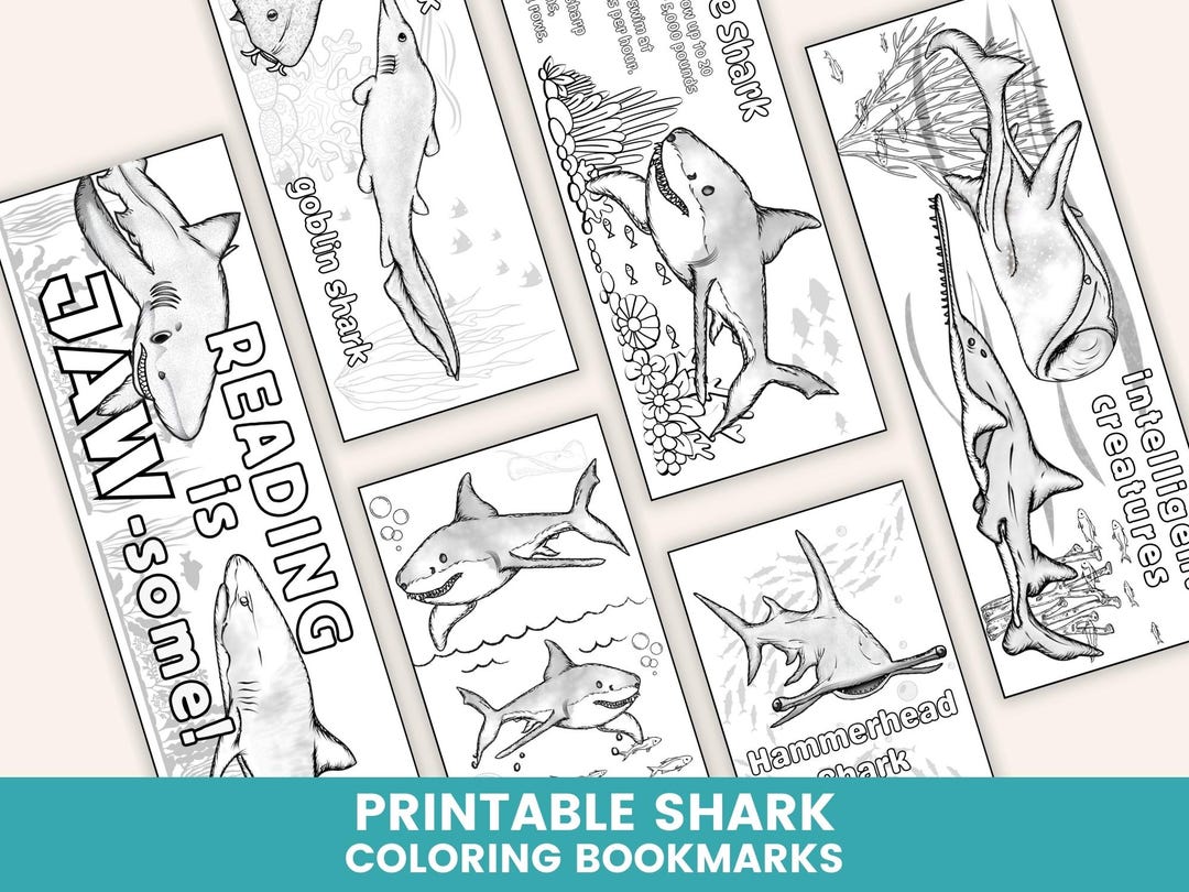 Printable Shark Coloring Bookmarks | Shark Bookmarks for Kids | Ocean ...