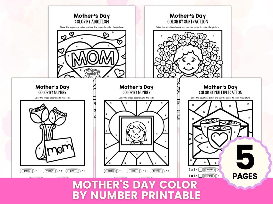 Mother’s Day Color by Number Printable, Kids Math Coloring Pages ...
