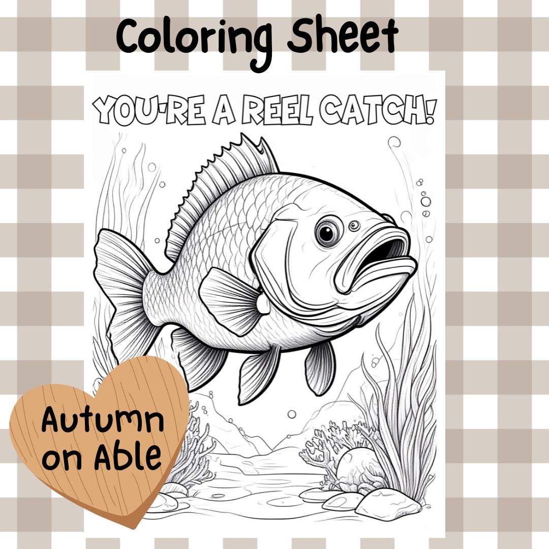 You’re a Reel Catch Bass Fishing Coloring Page | Kids Printable Fishing ...
