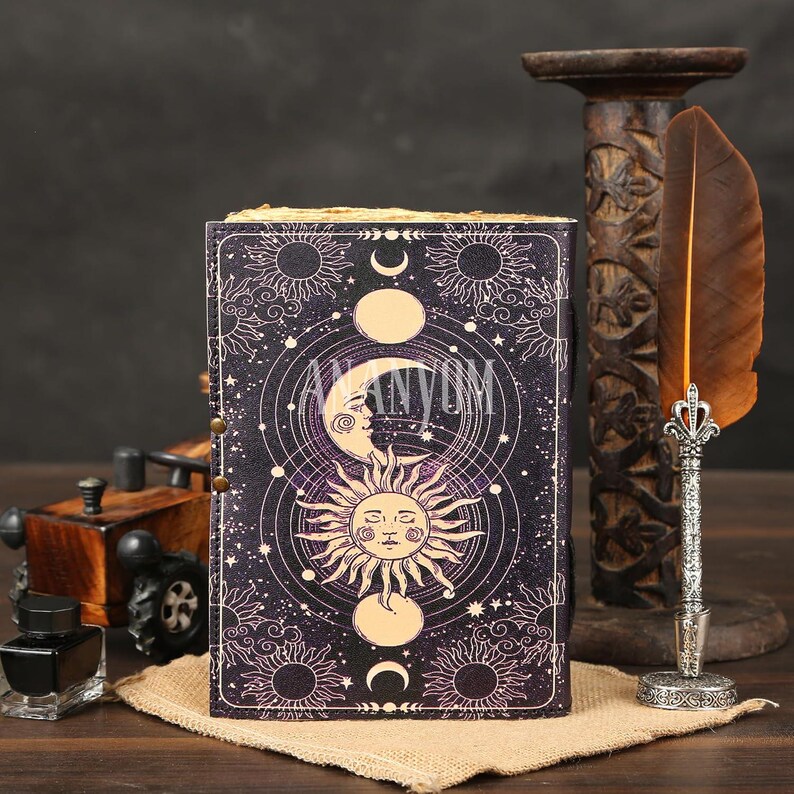Handmade Sun & Moon Leather Journal | Embossed Celestial Diary - Etsy