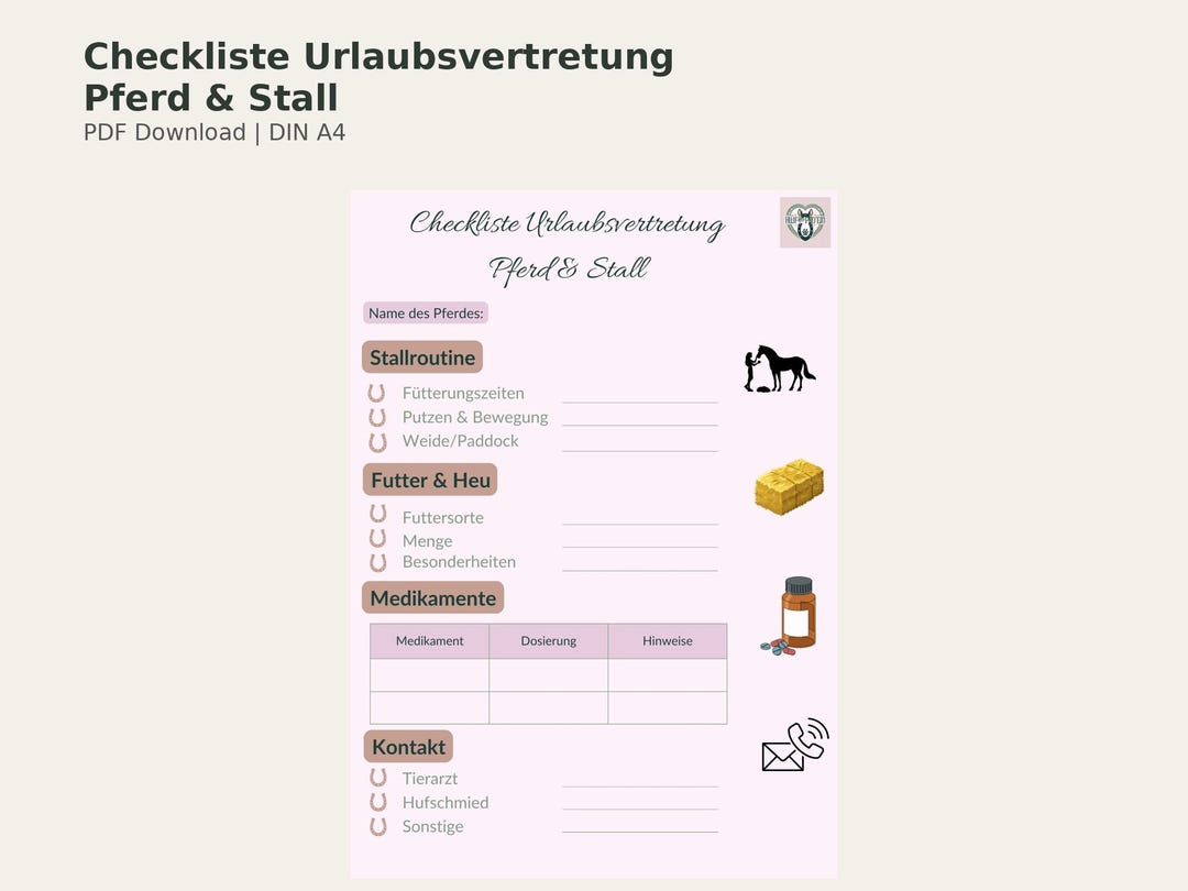 Checklist for Holiday Care for Horse & Stable, Stable Routine, Feed and ...