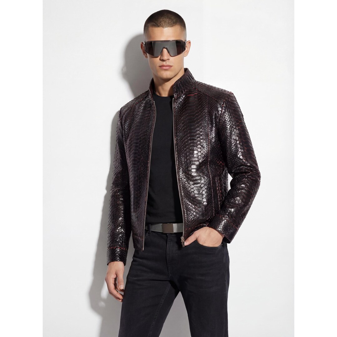 Genuine Python Leather Men's Exotic Snake Skin Red Black Luxury ...