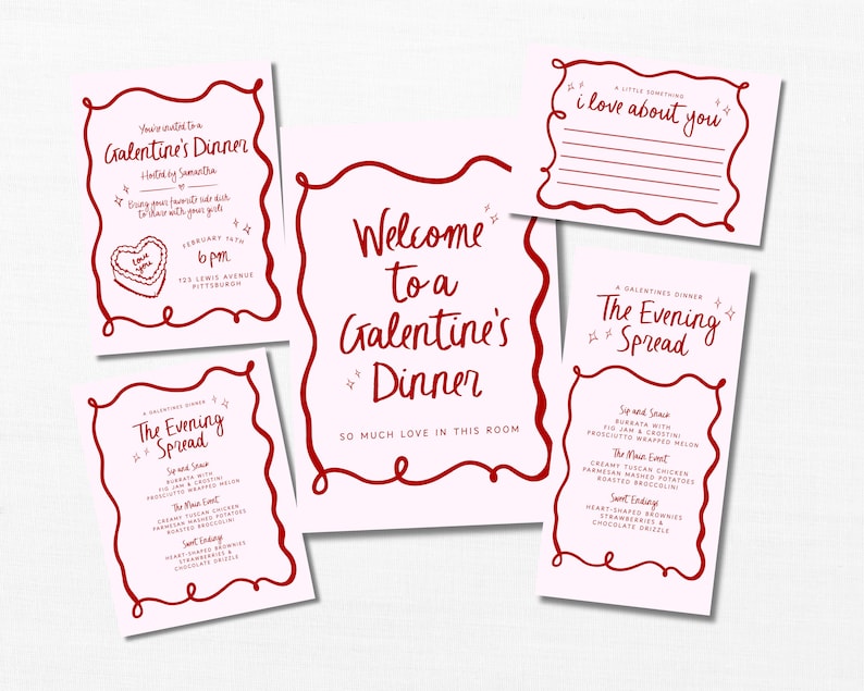 Galentine's Dinner Party Printables – Editable Canva Template (digital ...