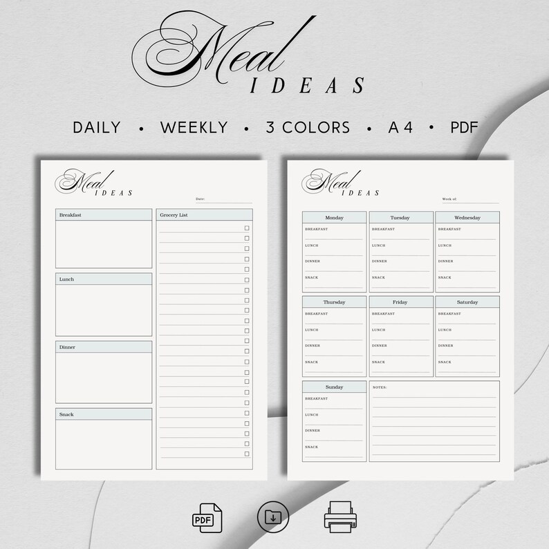Daily Weekly Meal Planner, Printable Menu Organizer (A4 PDF) - Etsy