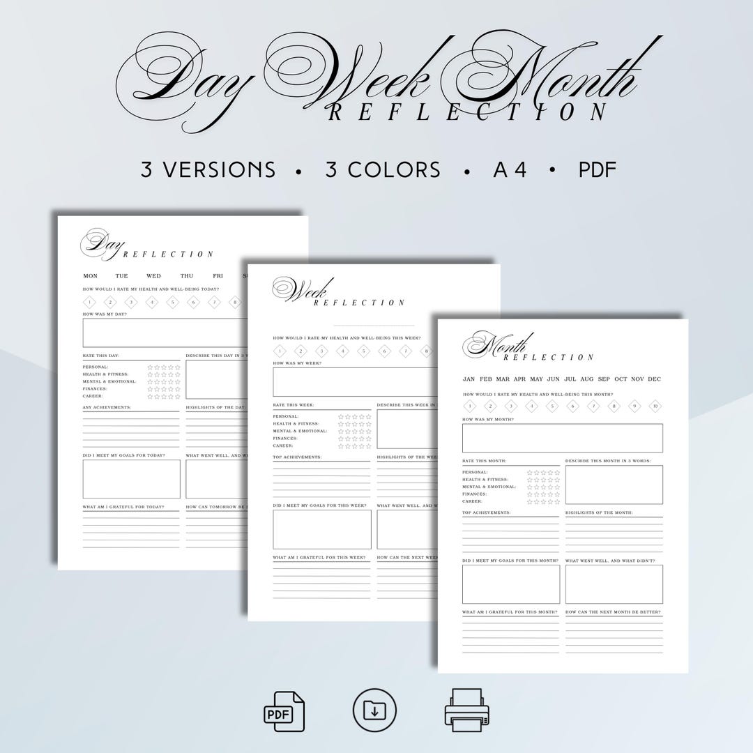 Simple Minimal Daily Weekly Monthly Reflection PDF, Elegant Guided Easy ...