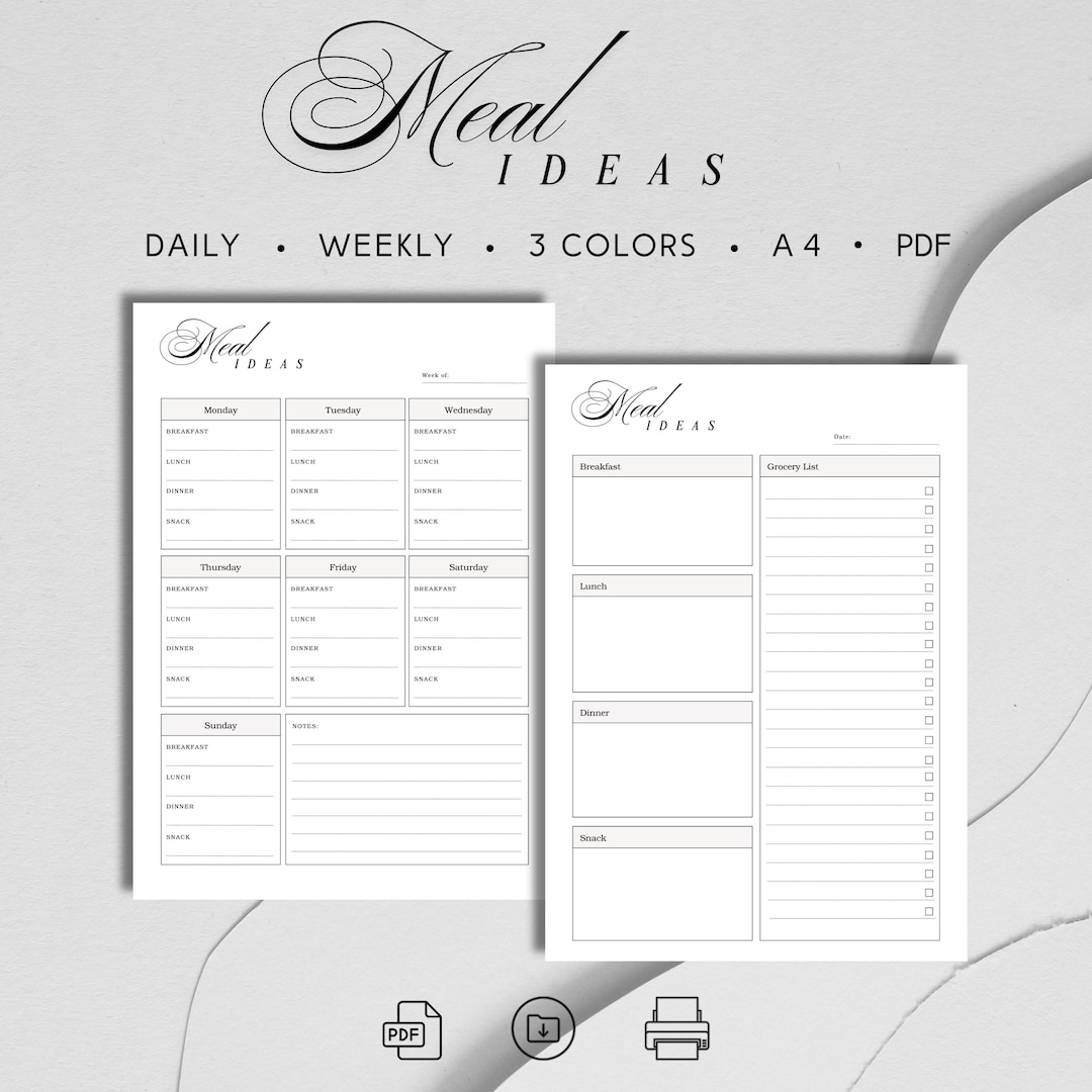 Reusable Minimal Practical Meal Ideas Planner, Elegant Time Saving ...
