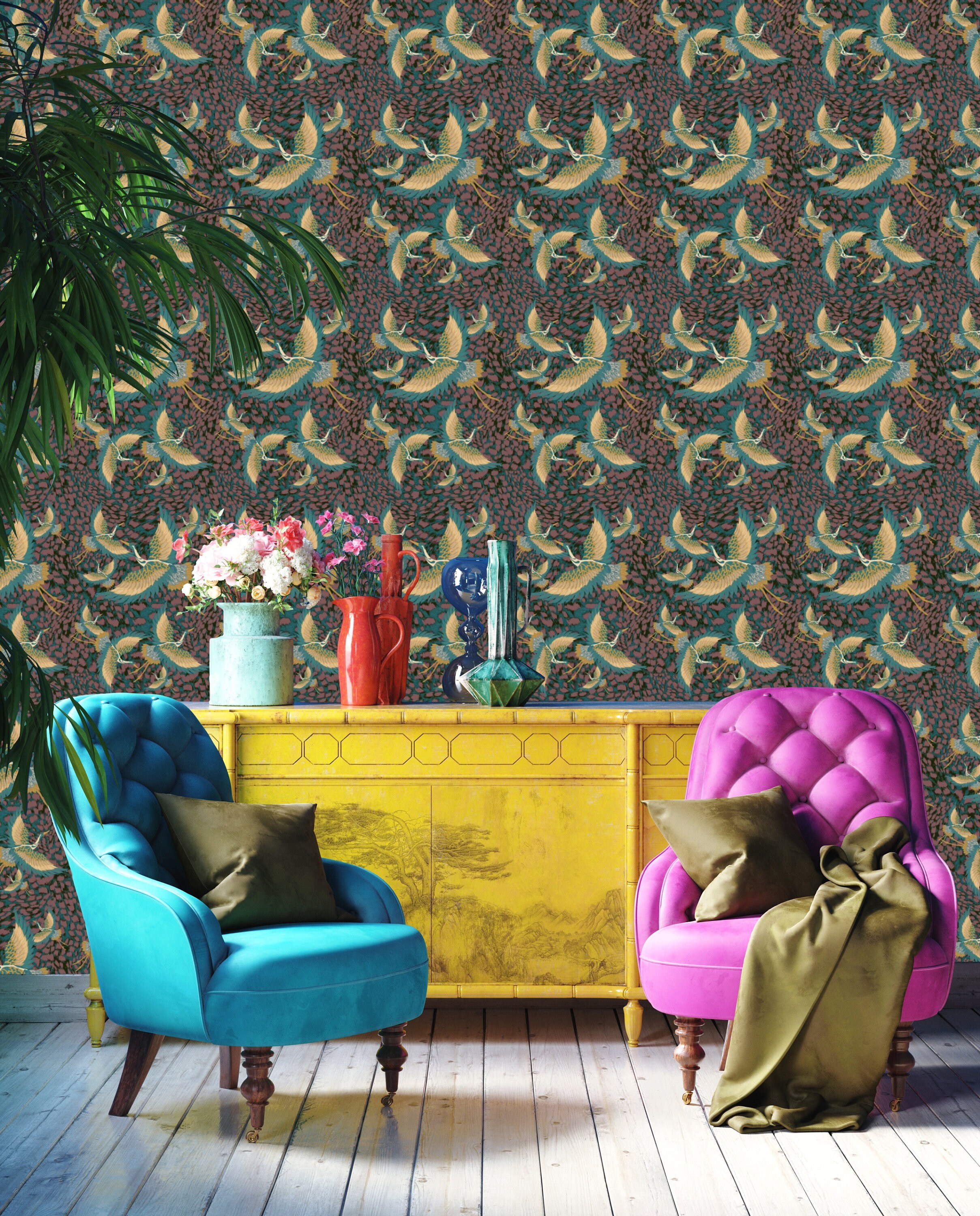 Pachamama Berry Wallpaper, Wall Decor, Dark Decor, Luxury Wallpaper ...