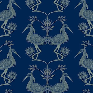 Lotus Egyptian Blue Wallpaper, Wall Decor, Dark Decor, Luxury Wallpaper ...