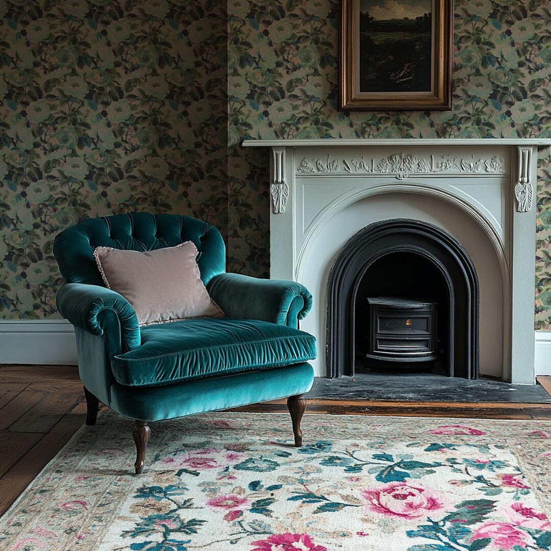 Rococo Roses (small Scale) Sage Wallpaper, Wall Decor, Luxury Wallpaper ...