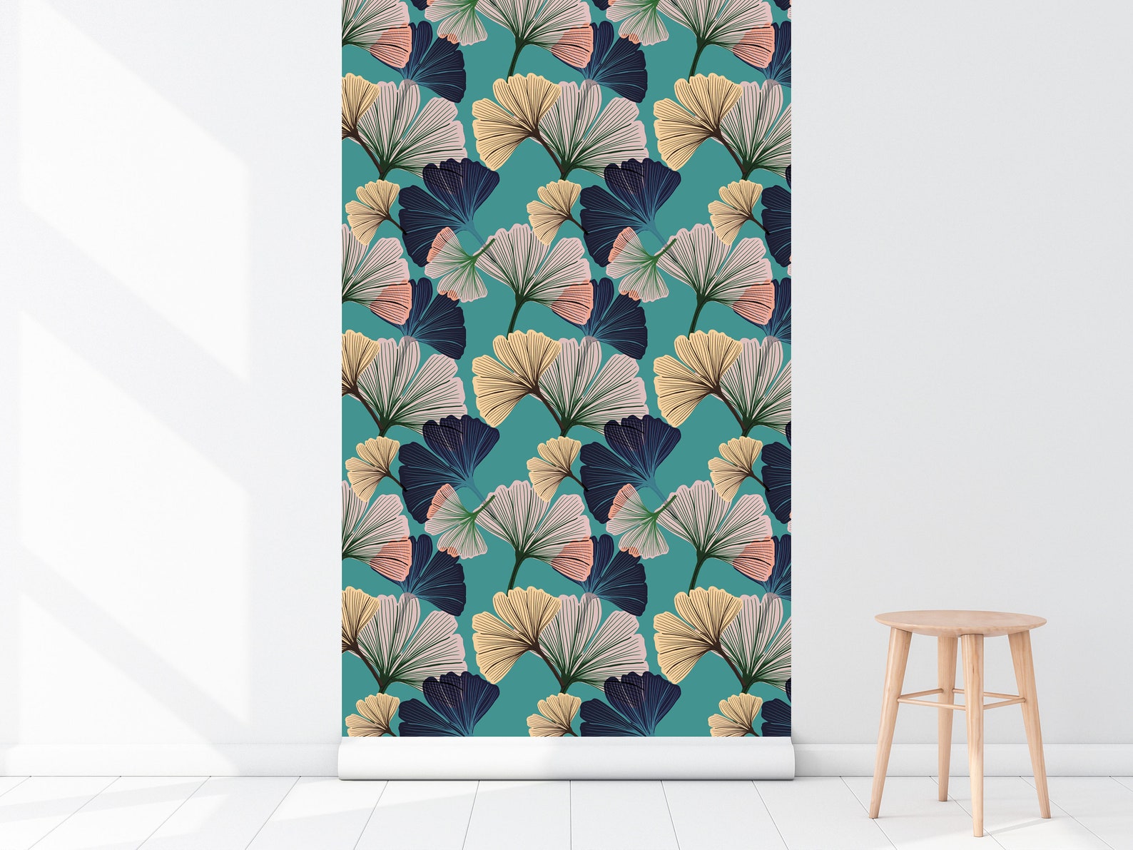 Ginkgo Blue Wallpaper, Wall Decor, Floral Decor, Luxury Wallpaper, Home ...