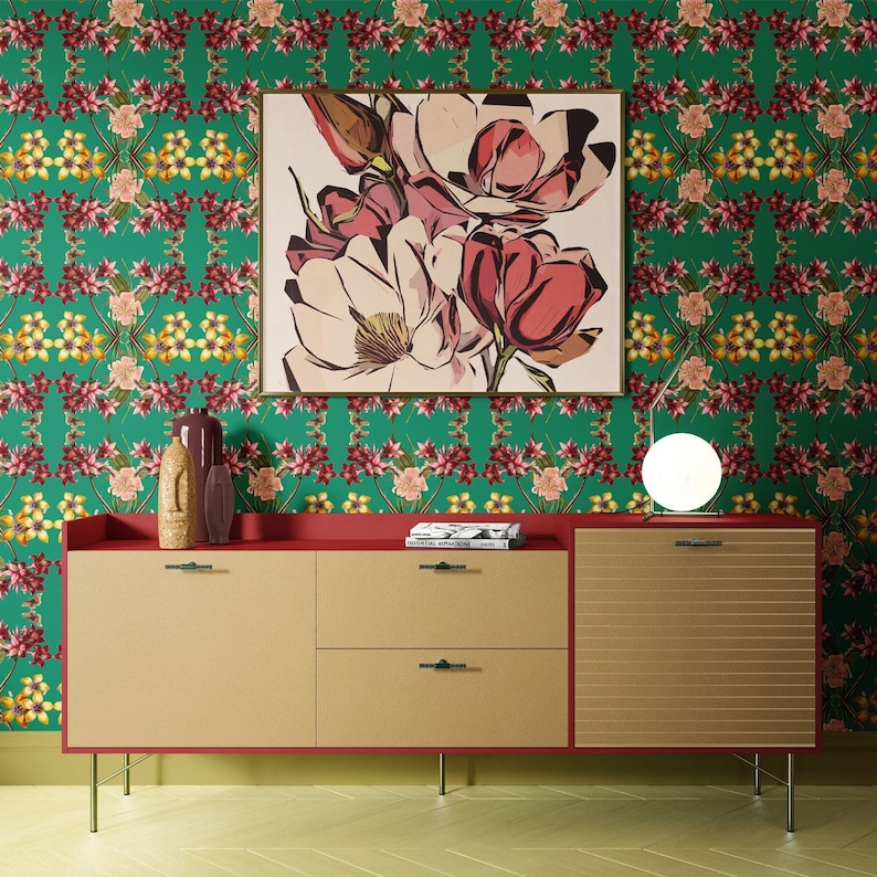 Hampi Emerald Wallpaper A4 SAMPLE , Wall Decor, Floral Decor, Luxury ...