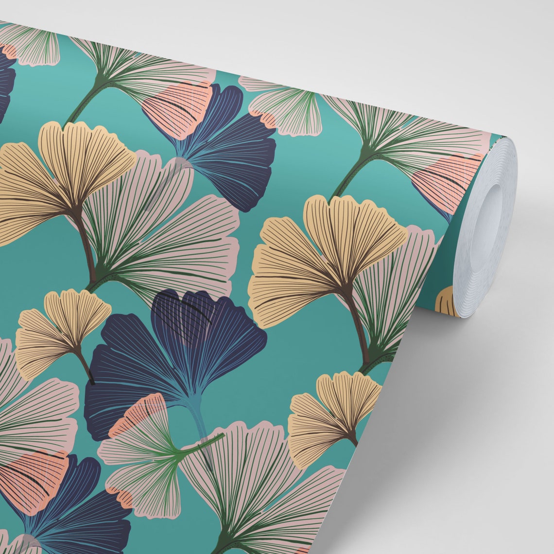Ginkgo Blue Wallpaper, Wall Decor, Floral Decor, Luxury Wallpaper, Home ...