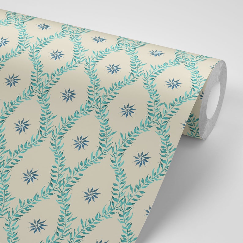 Belle Turquoise Wallpaper A4 SAMPLE Wall Decor Cottage Core - Etsy