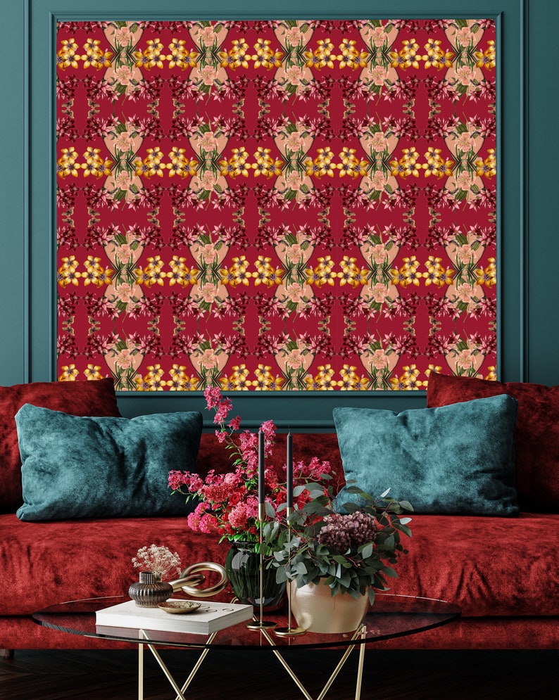 Hampi Cherry Wallpaper A4 SAMPLE Wall Decor Floral Decor - Etsy