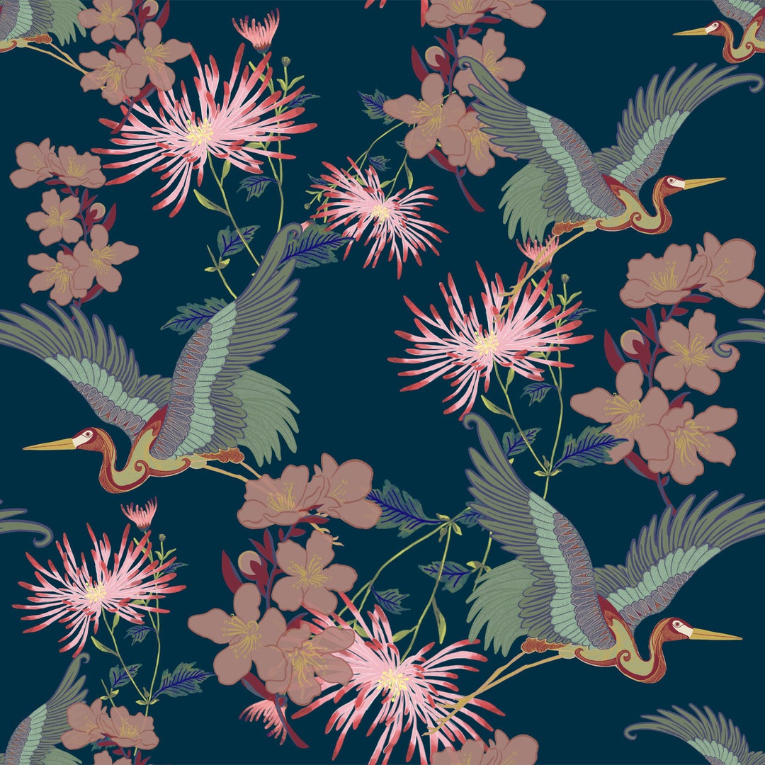 A4 SAMPLE, Blossom Midnight Wallpaper, Wall Decor, Dark Decor, Luxury ...