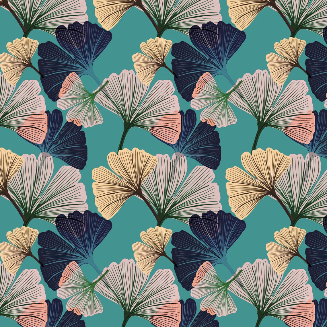 Ginkgo Blue Wallpaper, Wall Decor, Floral Decor, Luxury Wallpaper, Home ...