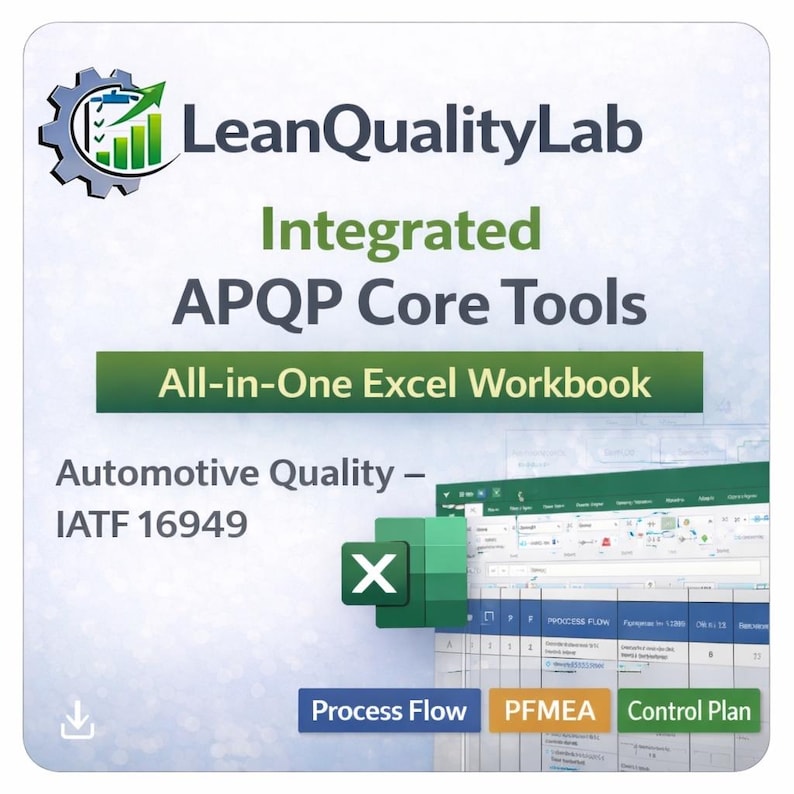 Integrated APQP Core Tools Excel Template – Process Flow, PFMEA ...