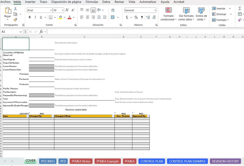 Integrated APQP Core Tools Excel Template – Process Flow, PFMEA ...