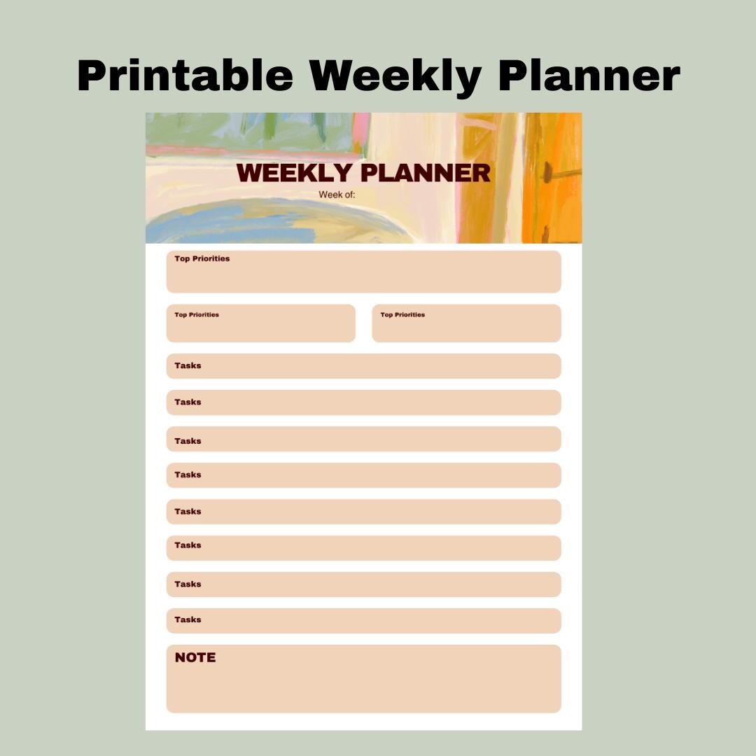 Printable Weekly Planner | Simple Minimal Weekly Planner | Clean Weekly ...