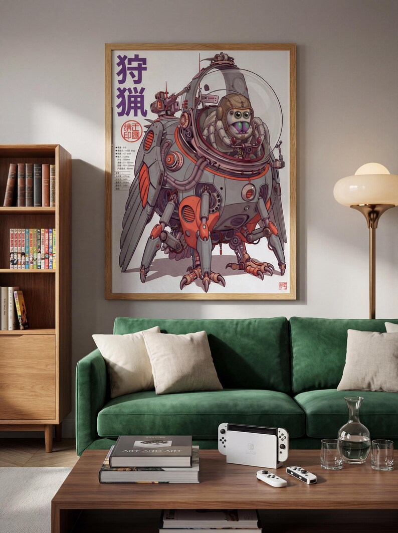 Jumping Spider Mecha Art Print, Spooder Robot, Japanese Sci-fi (digital ...