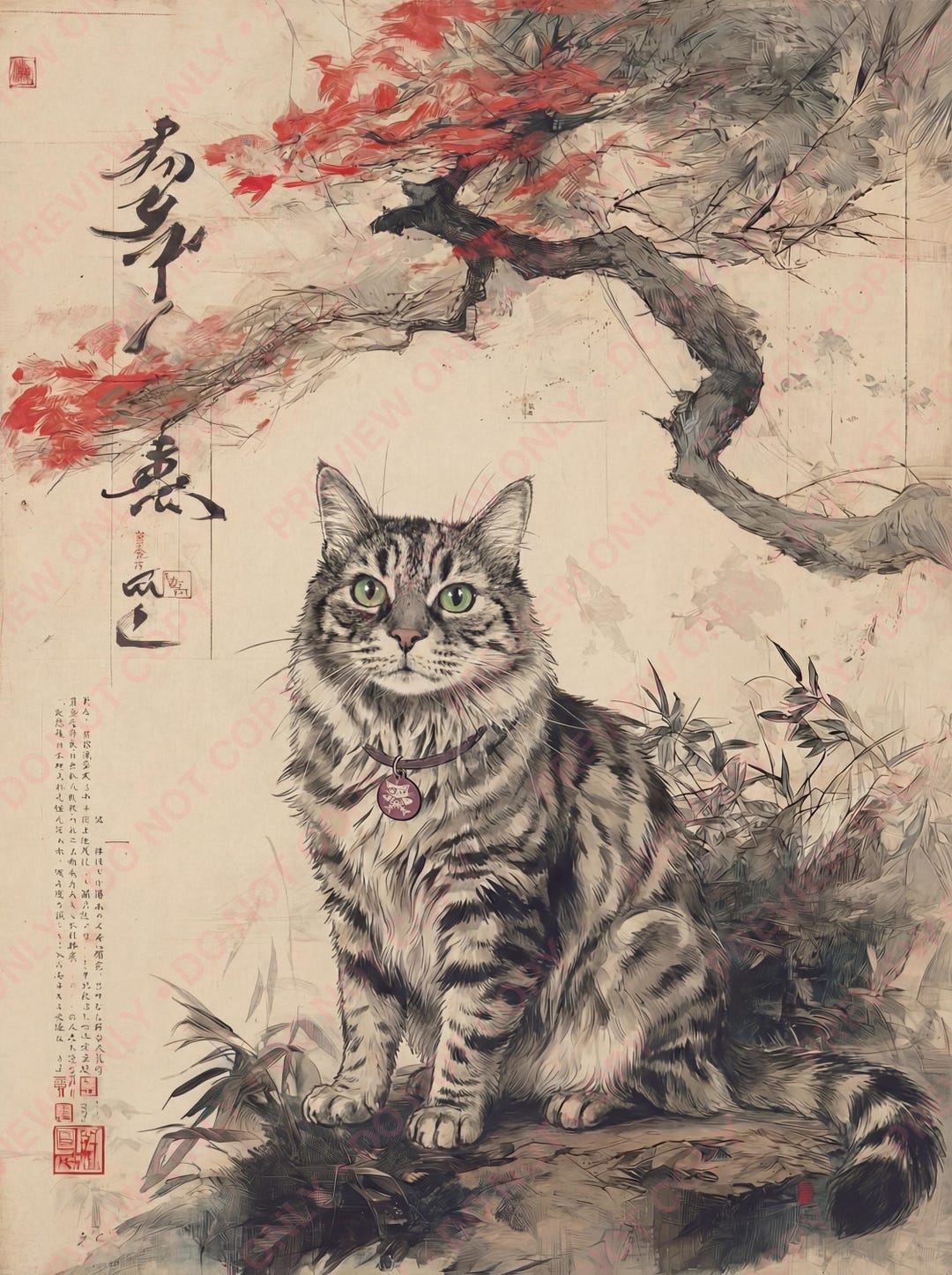 Tabby Cat Art Print, Chinese Scholar Garden Decor (digital Download) - Etsy