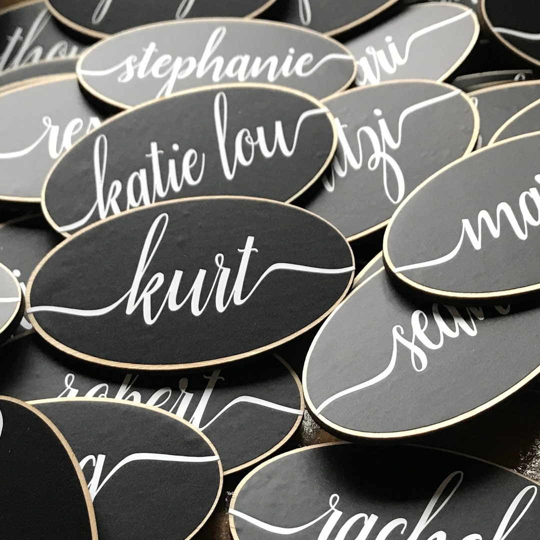 50 Chalkboard Name Tags: Reusable Magnetic Wood Place Cards - Etsy