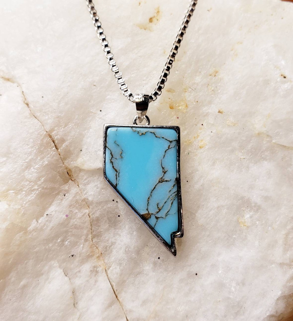 Sterling Silver Turquoise Nevada Necklace Jewelry Pendant | Etsy