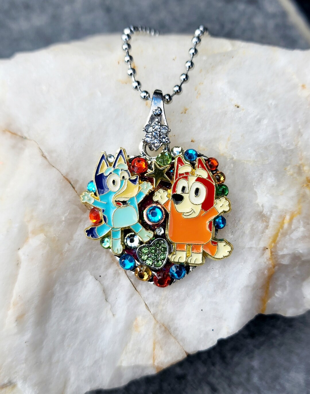 Bluey and Bingo Heart Pendant - Etsy Australia