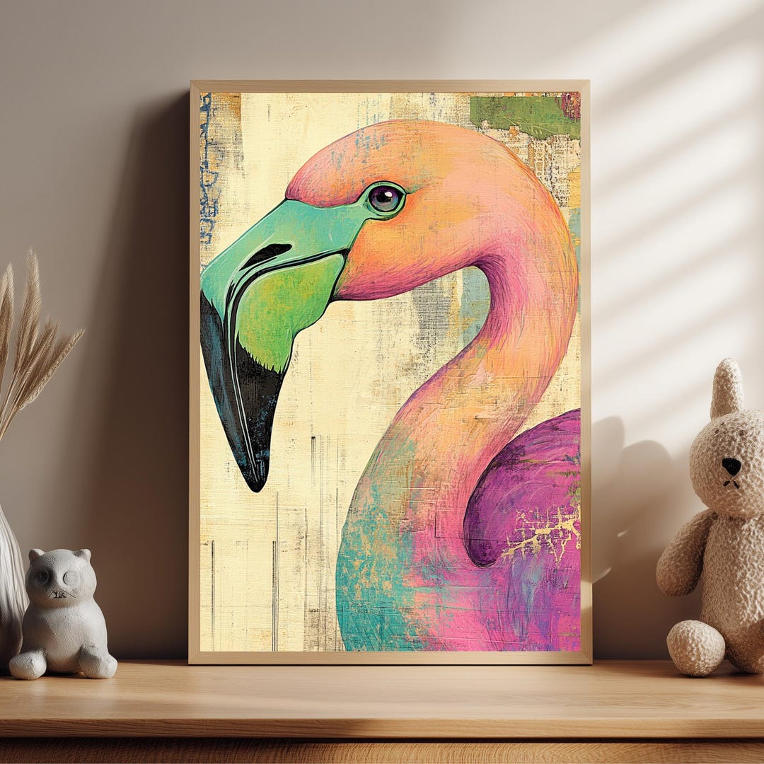 Fantasy Flamingo Kids Wall Print, Whimsical Story Art, Soft Color ...