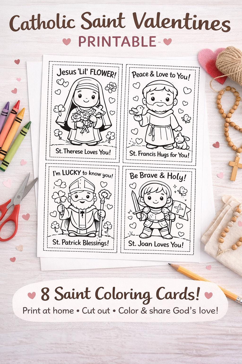 Catholic Saint Valentines Coloring Cards | Kids Printable (digital ...