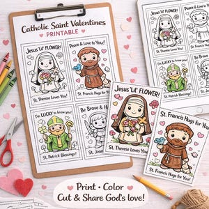 Catholic Saint Valentines Coloring Cards | Kids Printable (digital ...