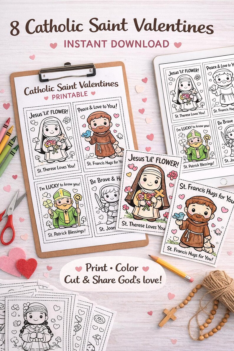 Catholic Saint Valentines Coloring Cards | Kids Printable (digital ...