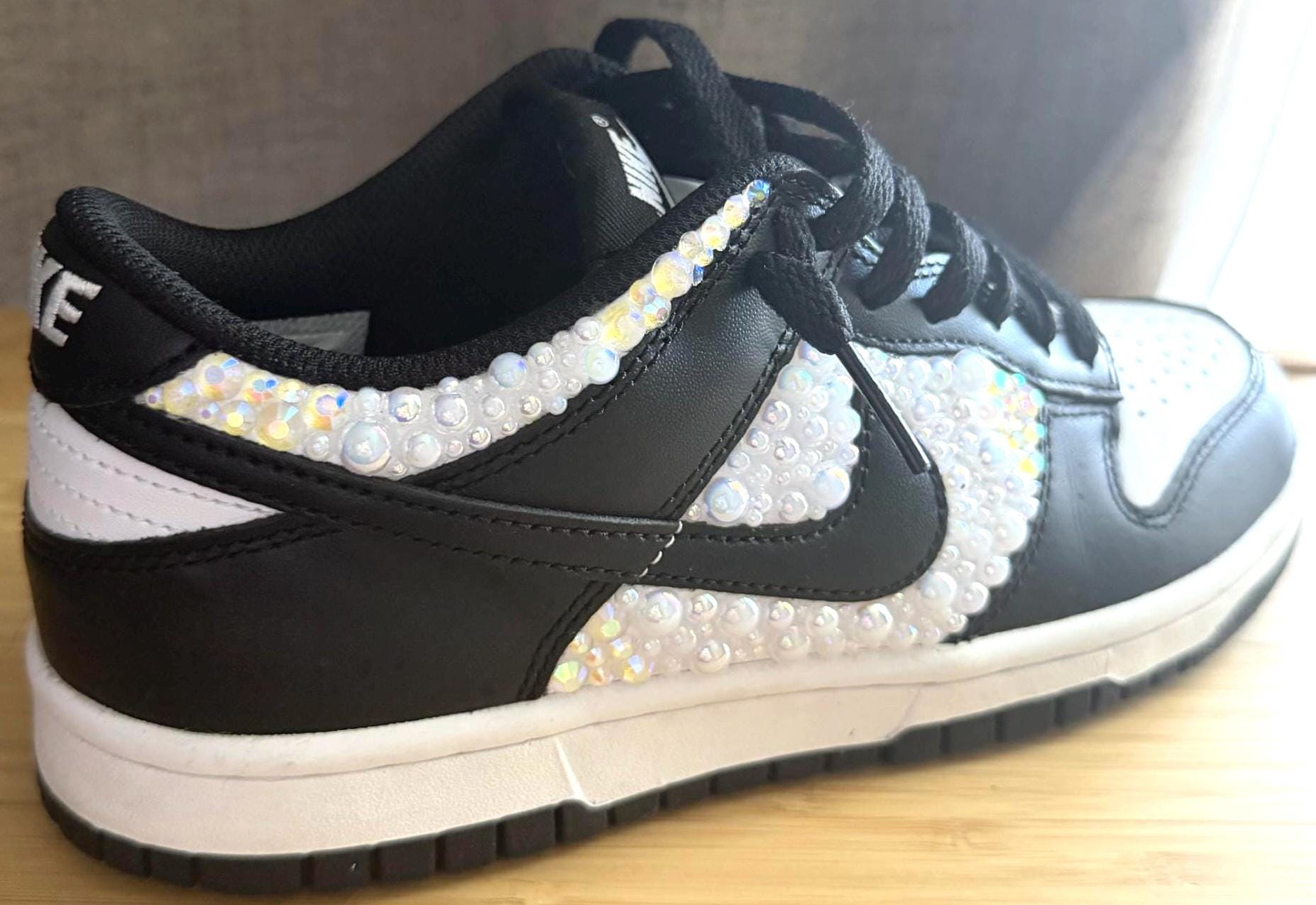 Custom Nike Dunk Low Pearl Crystal Sneakers | Rhinestone Nike Shoes ...