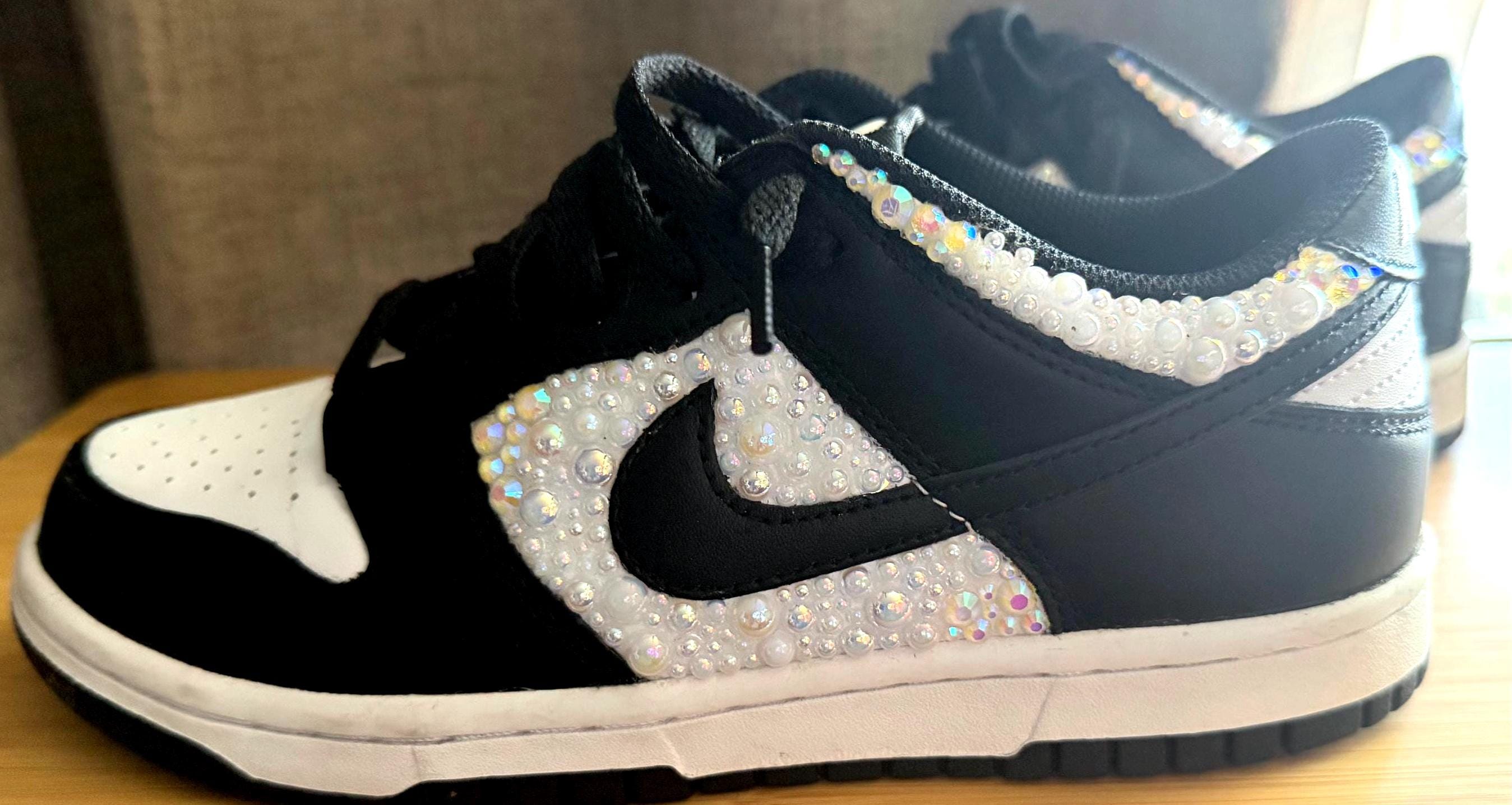 Custom Nike Dunk Low Pearl Crystal Sneakers | Rhinestone Nike Shoes ...