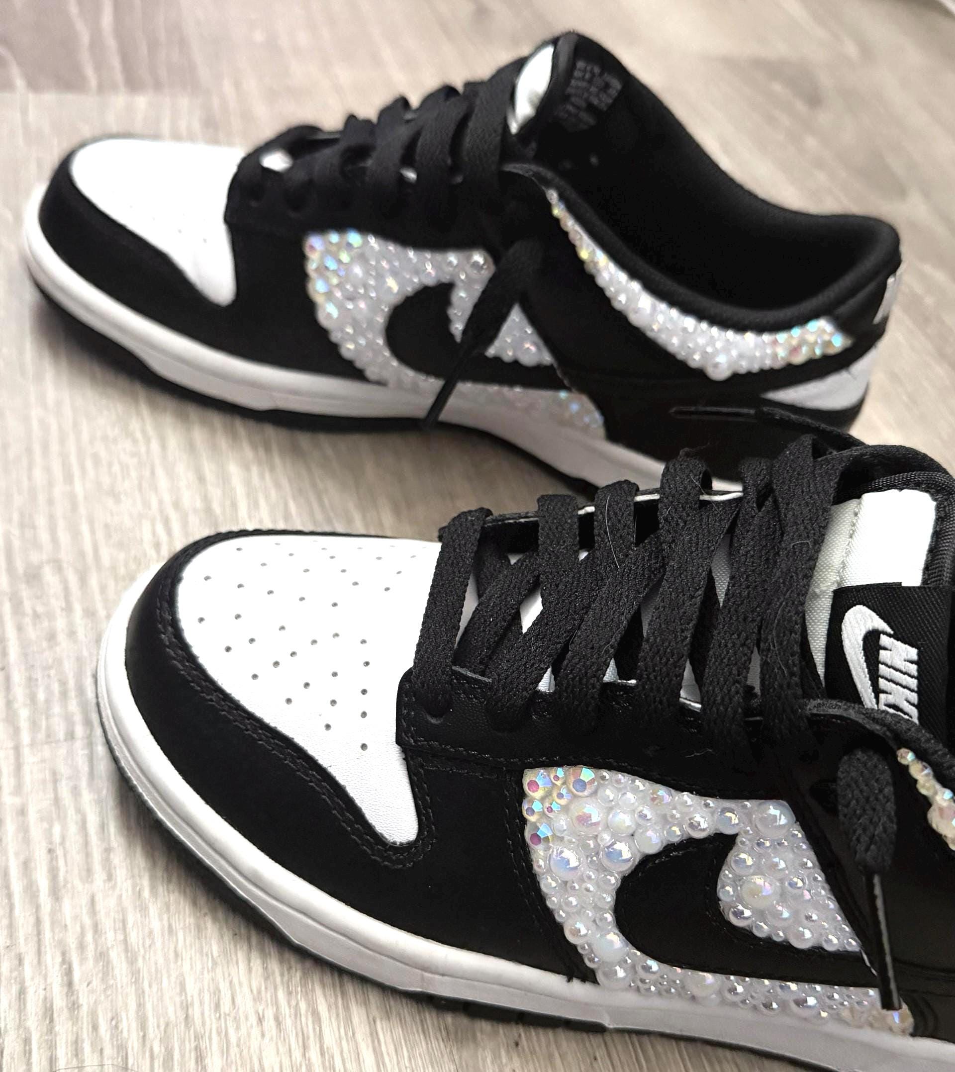 Custom Nike Dunk Low Pearl Crystal Sneakers | Rhinestone Nike Shoes ...